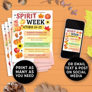 Editable Fall Spirit Week Flyer, Spirit Week Template, School Spirit ...