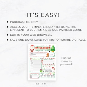 Editable Teacher Favorite Things Christmas List Template, Teacher's ...