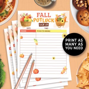 Printable Fall Food Potluck Sign up Sheet, Fall Potluck Flyer Instant ...