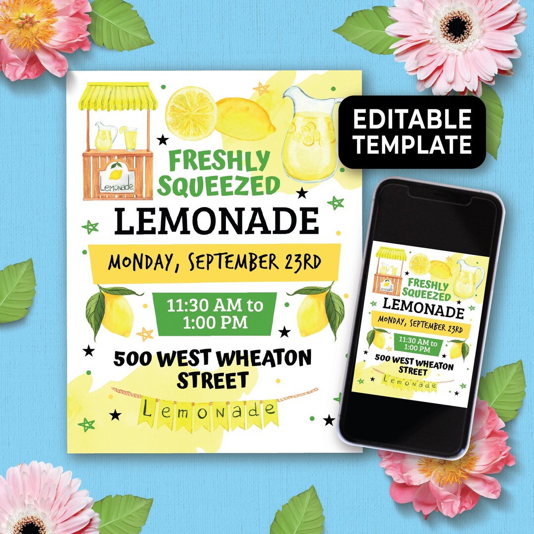 Editable Lemonade Stand Flyer, Kids Lemonade Stand Flyer Editable ...