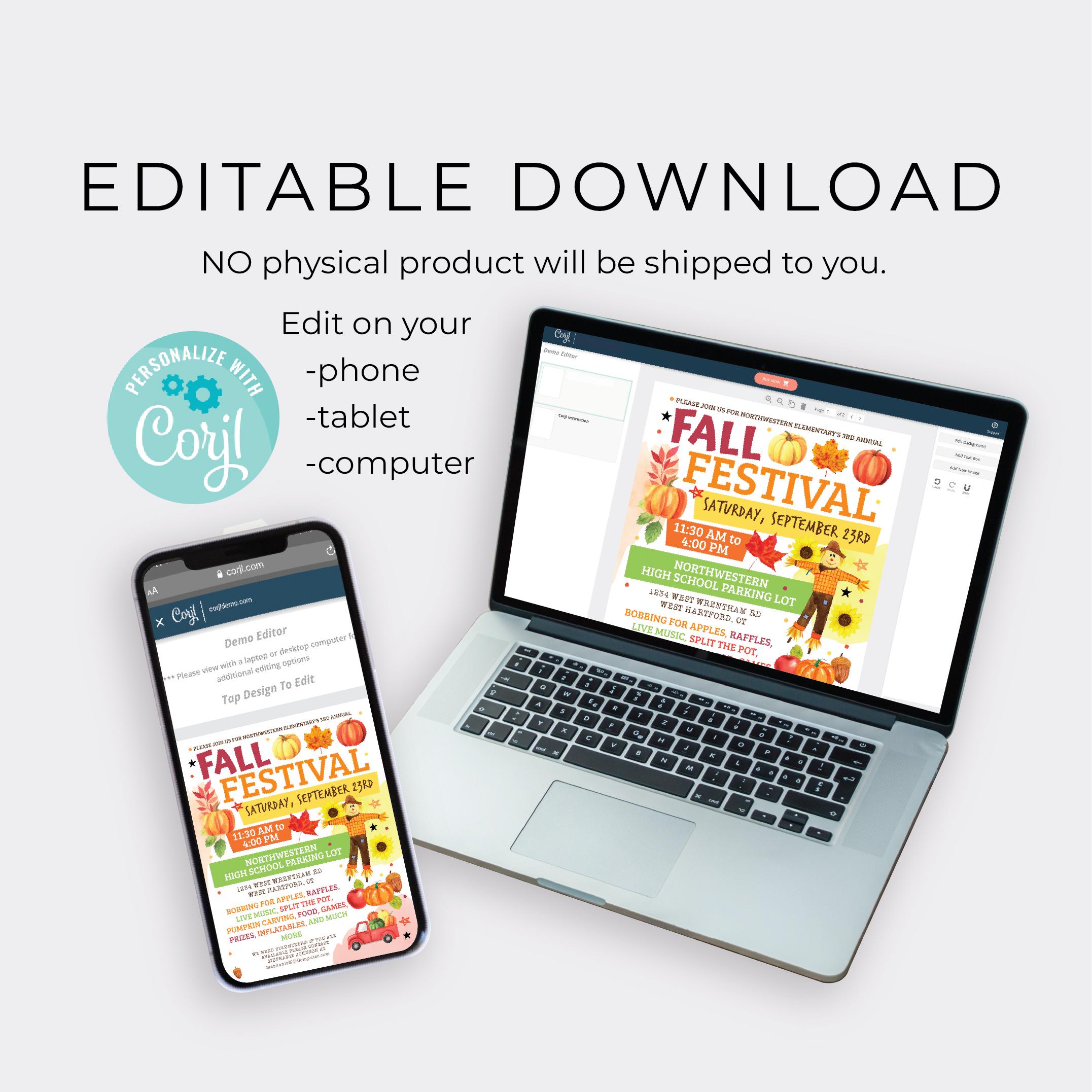 Editable Fall Festival Flyer Template, Fall Festival Fundraiser, Autumn ...