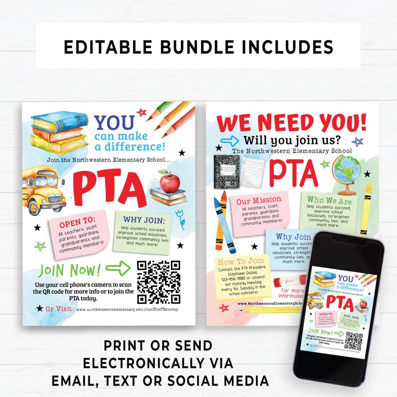 Editable PTO PTA Flyer Bundle Includes Newsletter, Volunteer ...
