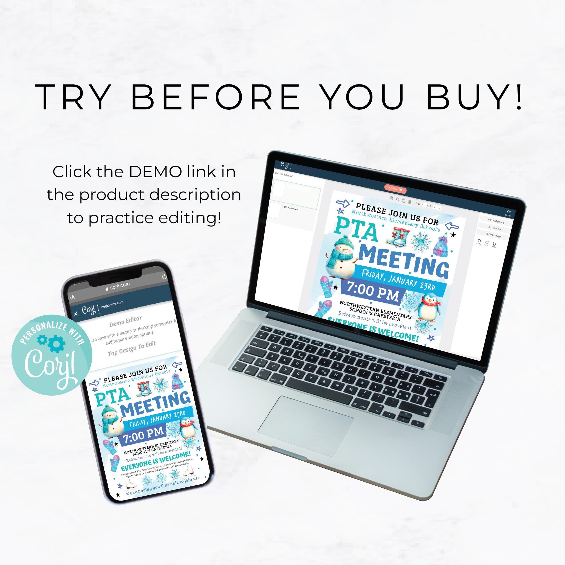 Editable PTO PTA January Meeting Flyer, Meeting Reminder Invitation ...