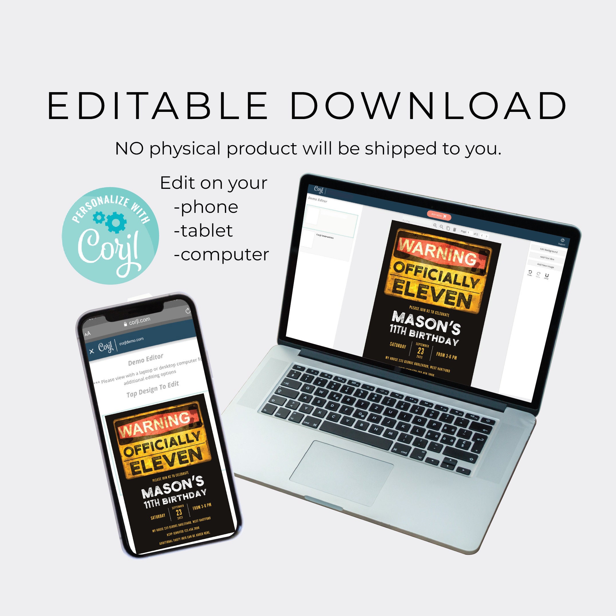 Editable 11th Birthday Invitation Boy Digital Download, Simple 11 Year ...