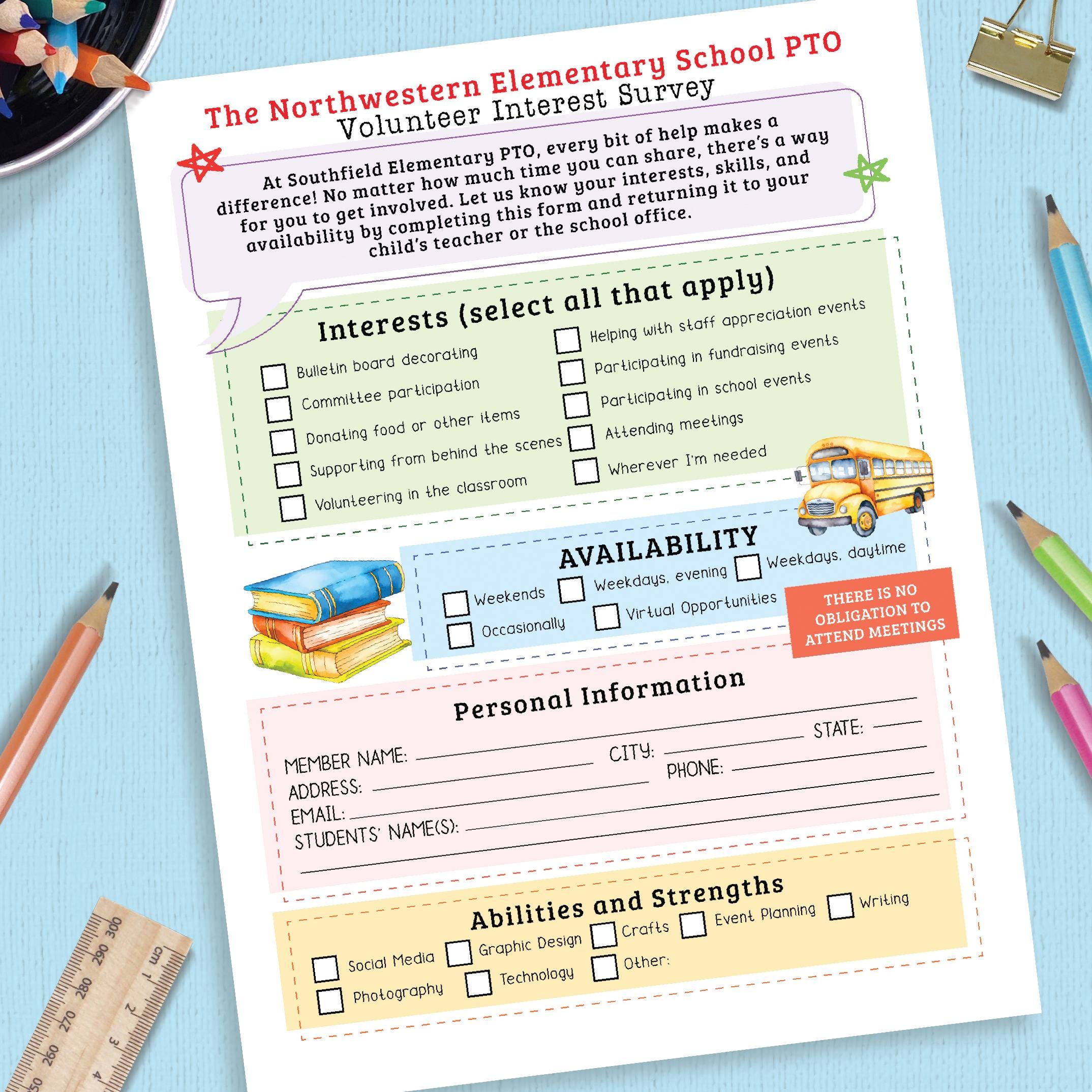 Editable PTO PTA Volunteer Interest Survey, PTA Interest Form, Pta Sign ...