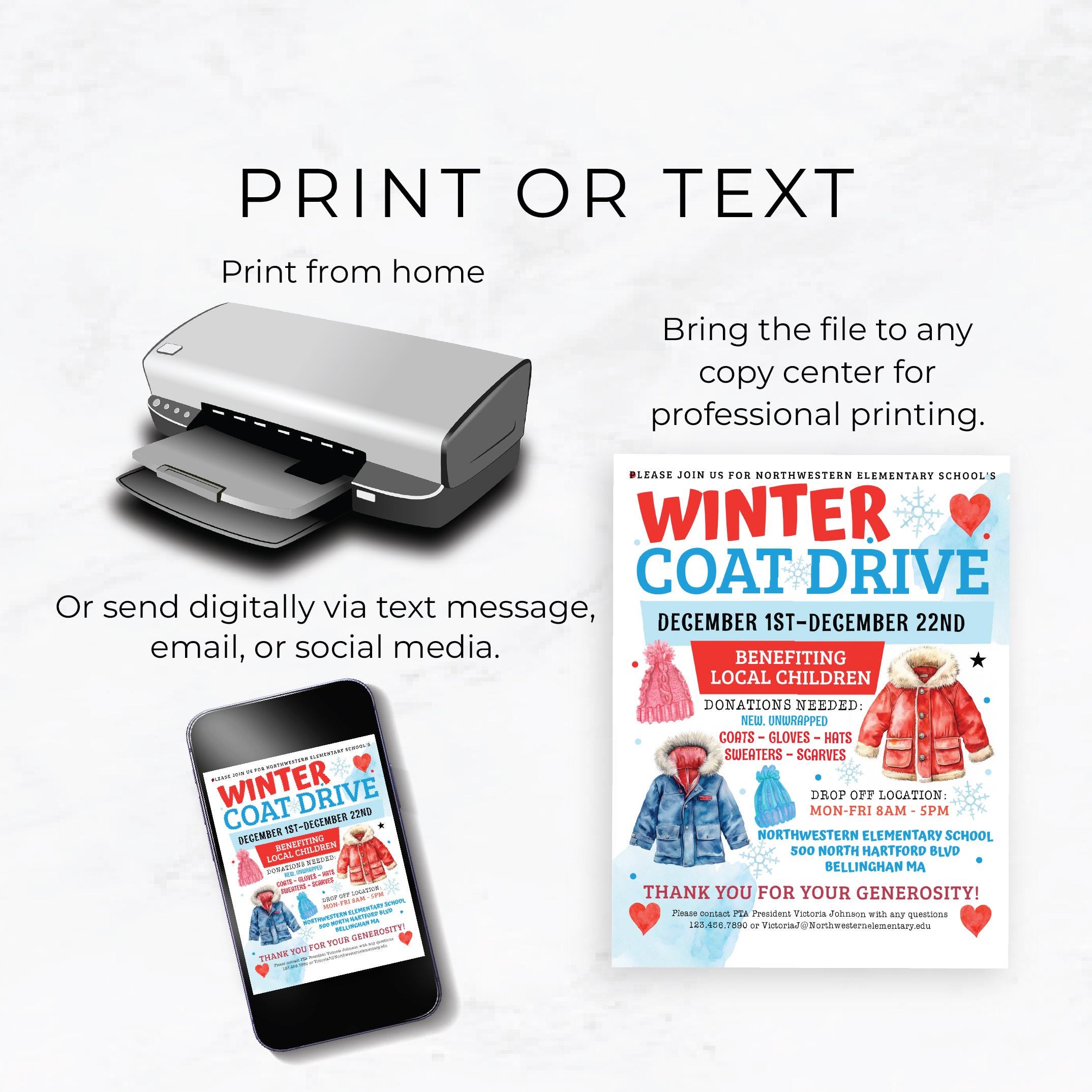 Editable Winter Coat Drive Flyer, Winter Clothing Drive Flyer, Winter ...