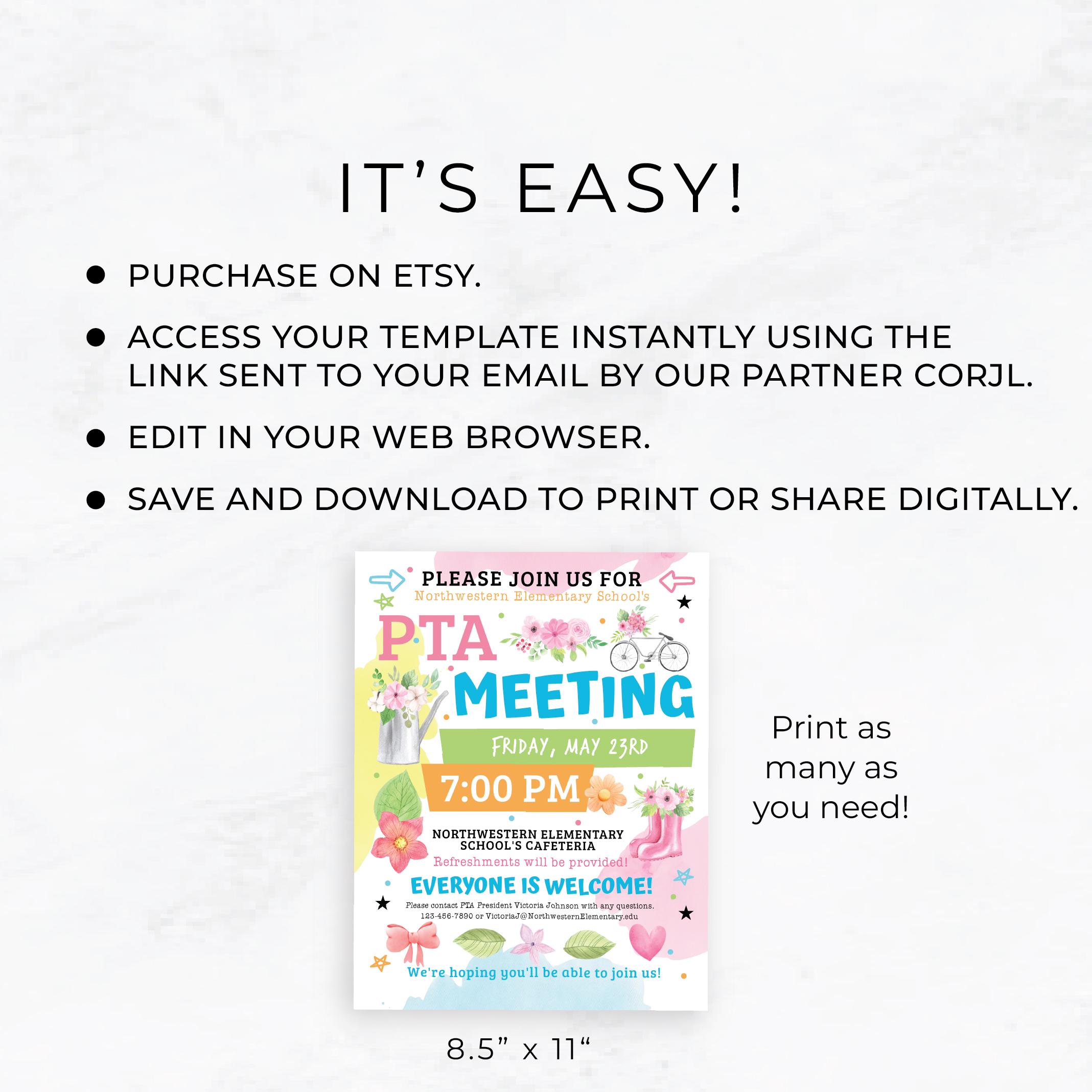 Editable PTO PTA May Meeting Flyer, Meeting Reminder Invitation, Spring ...