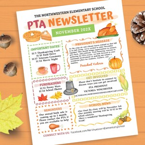 Editable PTO PTA November Newsletter Template, Thanksgiving Themed ...