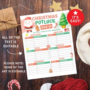 Editable Christmas Potluck Signup Sheet, Christmas Potluck Invite Flyer ...