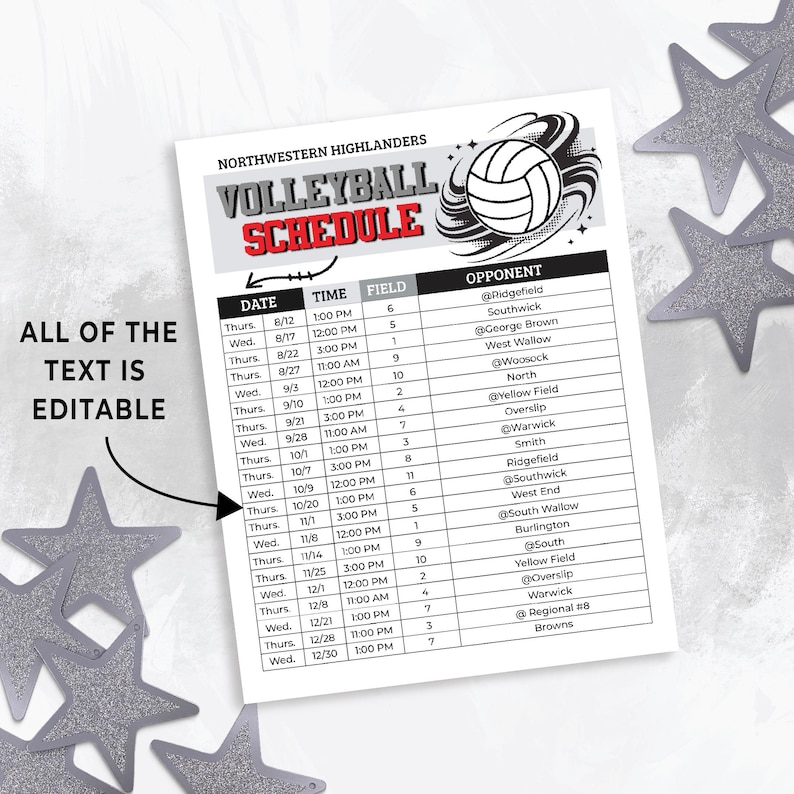 Editable Volleyball Schedule Template Volleyball Calendar Sports ...