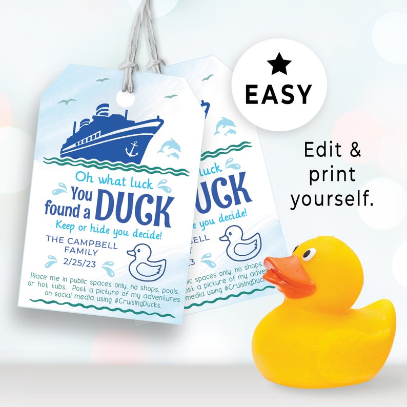 Editable Cruise Ship Duck Tags, Printable Tags for Cruising Ducks, DIY ...