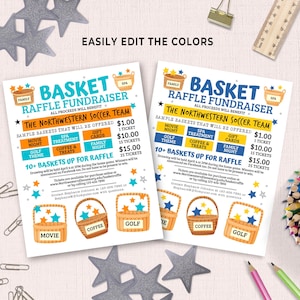 Editable Basket Raffle Fundraiser Flyer Template, School Sports ...
