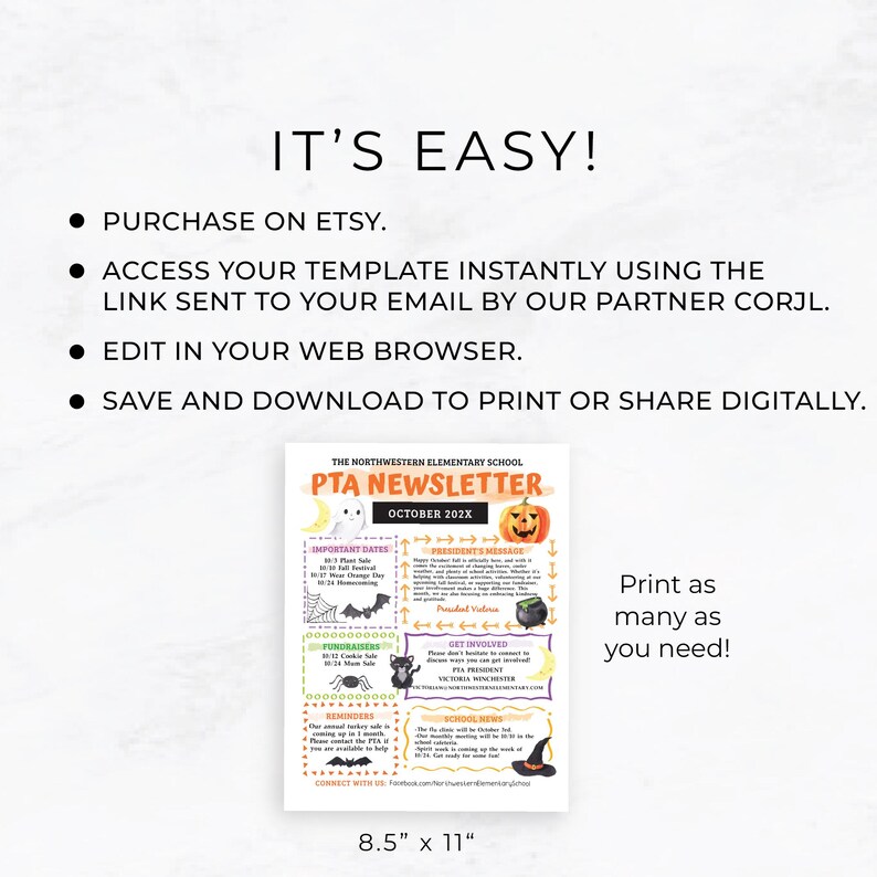 Editable PTO PTA Halloween Newsletter Template, October Fall Newsletter ...