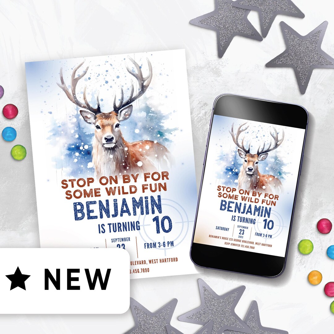 Editable Hunting Theme Birthday Invitation, Deer Hunting Invitation ...