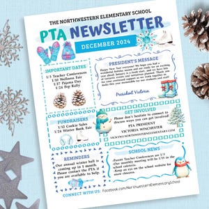 Editable PTO PTA Winter Newsletter Template, December, January ...