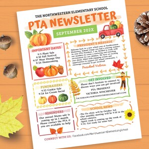 Editable PTO PTA Fall Newsletter Template, September, October or ...