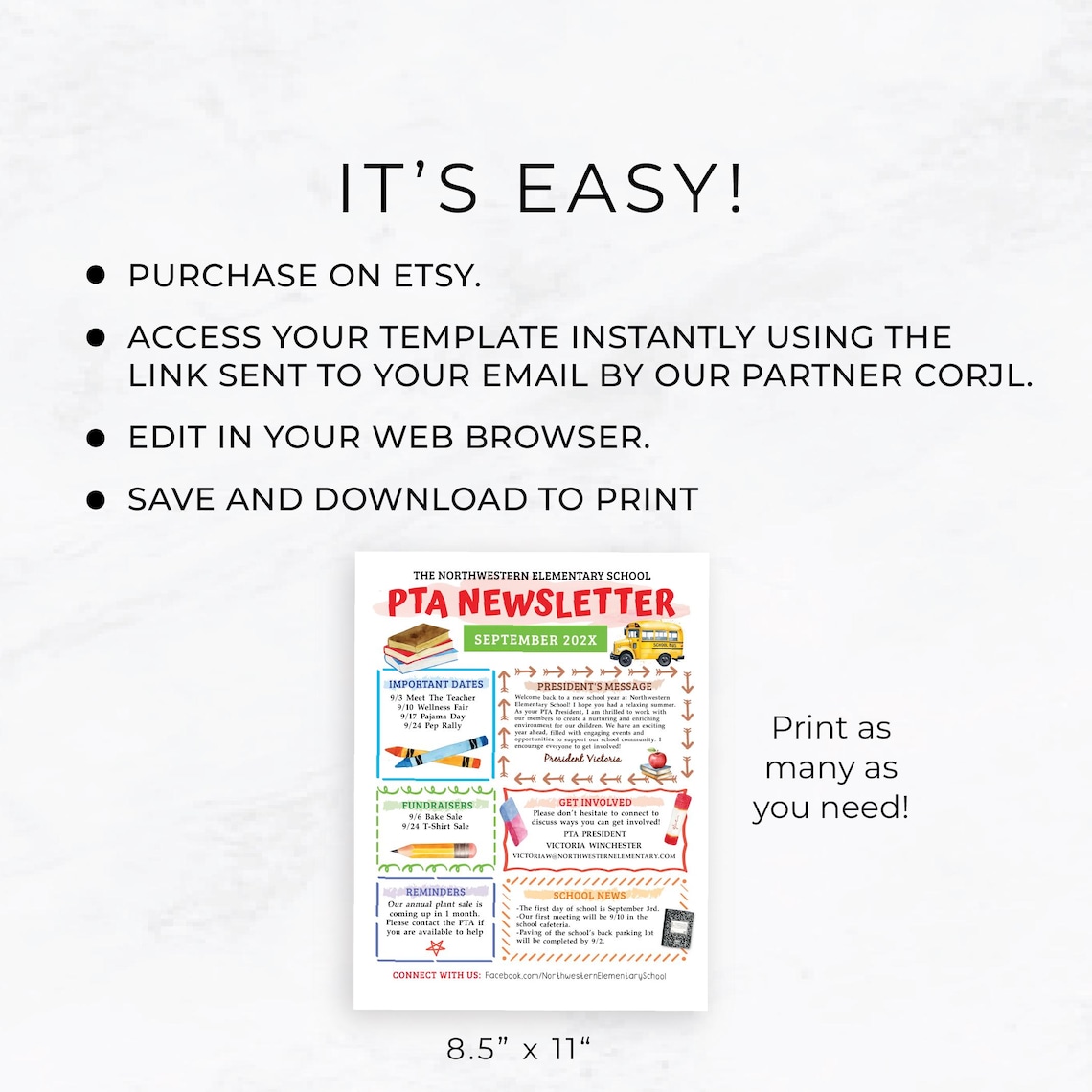 Editable PTO PTA Newsletter Template, Welcome Back to School PTA ...