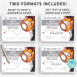 Baseball Awards Printable, End of Season/year Baseball Team Award ...