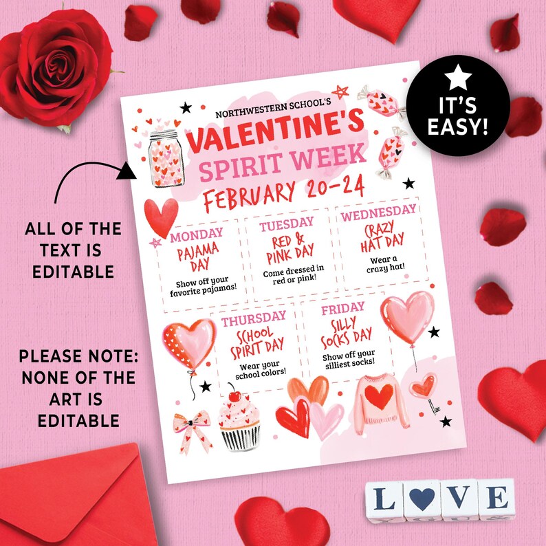 Editable Valentine's Spirit Week Flyer Template (digital) - Etsy
