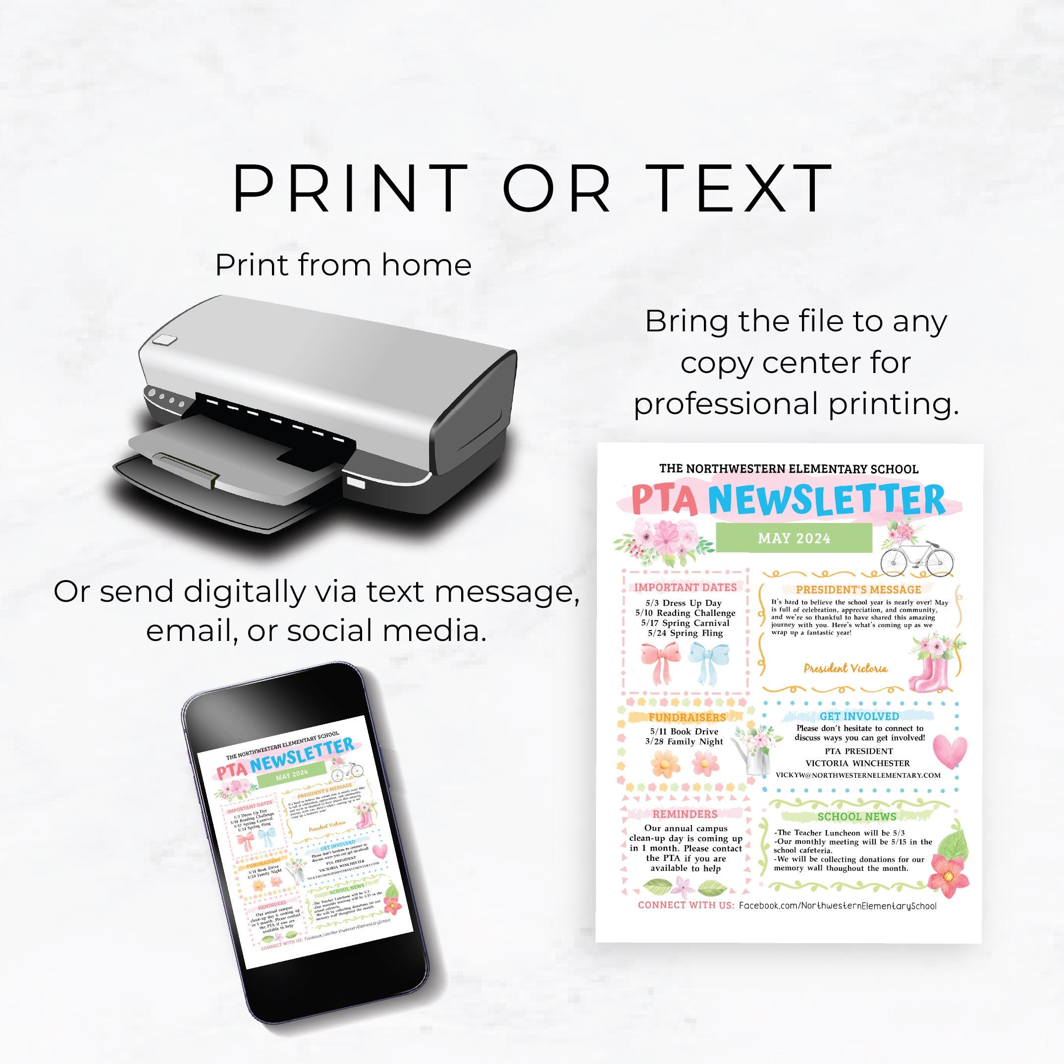 Editable PTO PTA May Newsletter Template, Spring Themed Volunteer ...