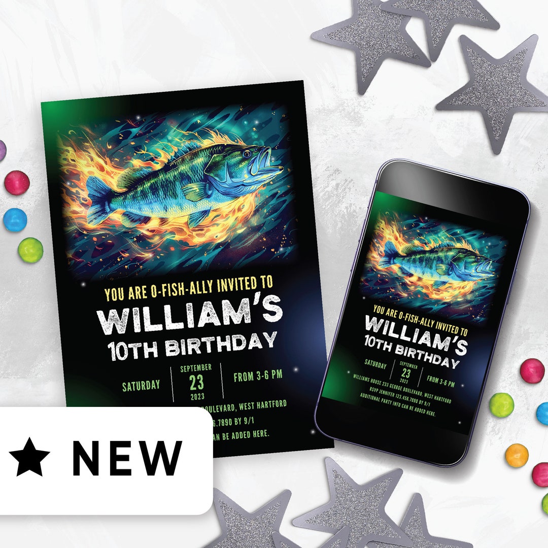 Editable Bass Fishing Birthday Invitation, Boys Fishing Birthday ...