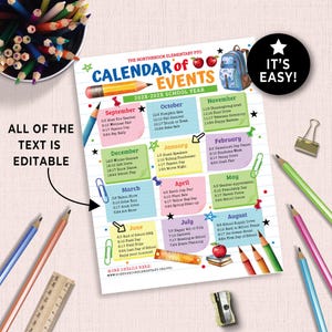 Editable PTO PTA Calendar of Events Flyer Template, School Events Flyer ...