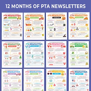 Editable PTO PTA 12 Months of Newsletter Templates, Entire School Year ...