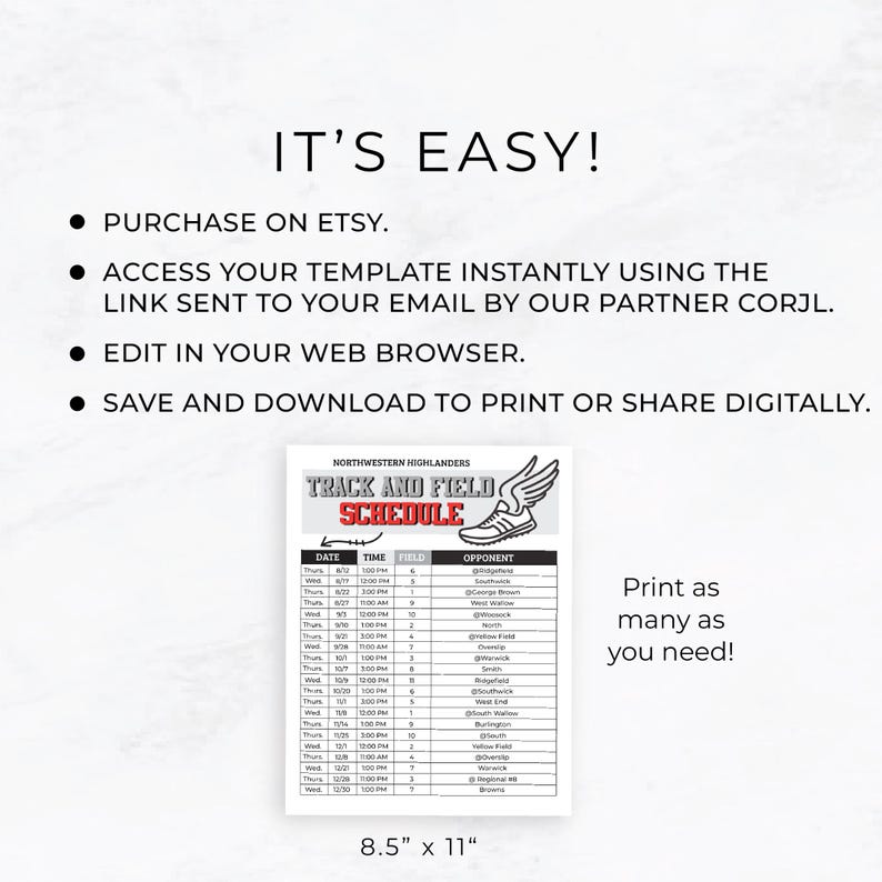 Editable Track & Field Schedule Template Track and Field Calendar ...