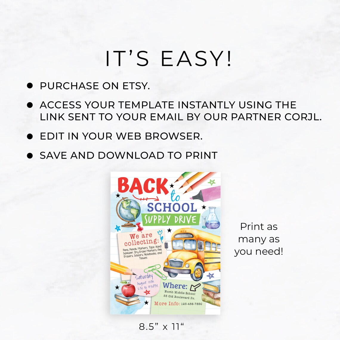 Editable School Supply Drive Flyer Back to School Drive - Etsy