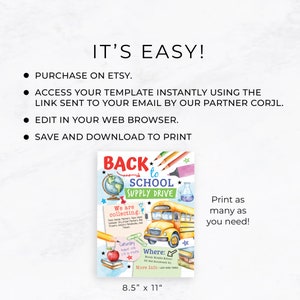 Editable School Supply Drive Flyer, Back to School Drive Flyer, School ...