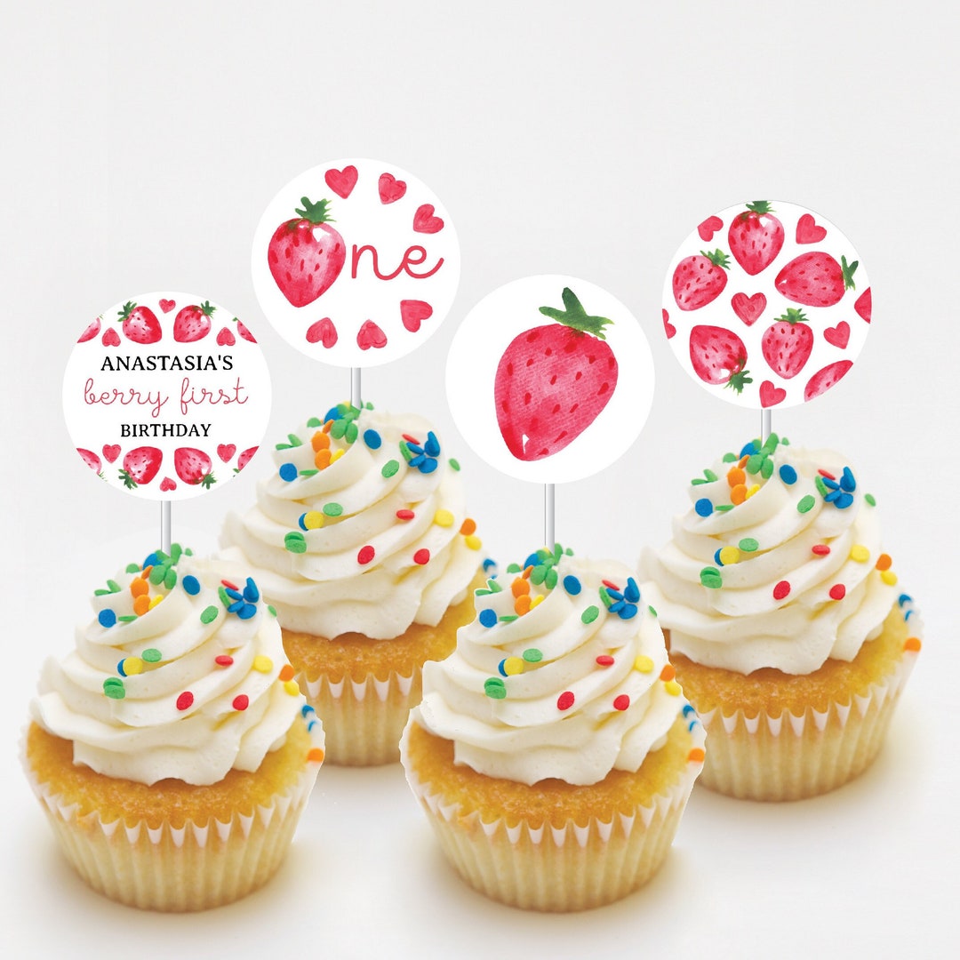 Editable Cupcake Toppers Berry First Birthday Party Printable, 1st Idea ...