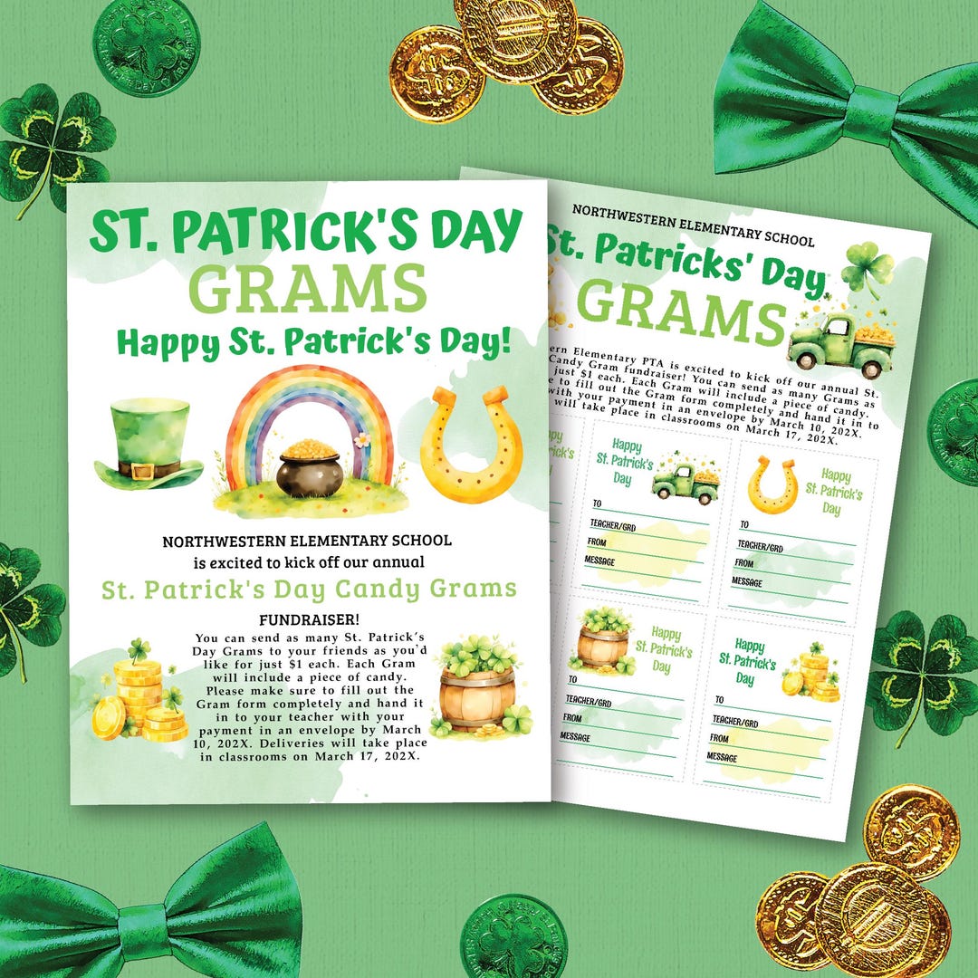 Editable St. Patrick's Day Candy Gram Flyer Template, Printable Lucky ...