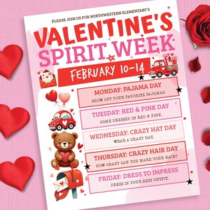 Editable Valentine's Spirit Week Flyer, February Spirit Week Template ...