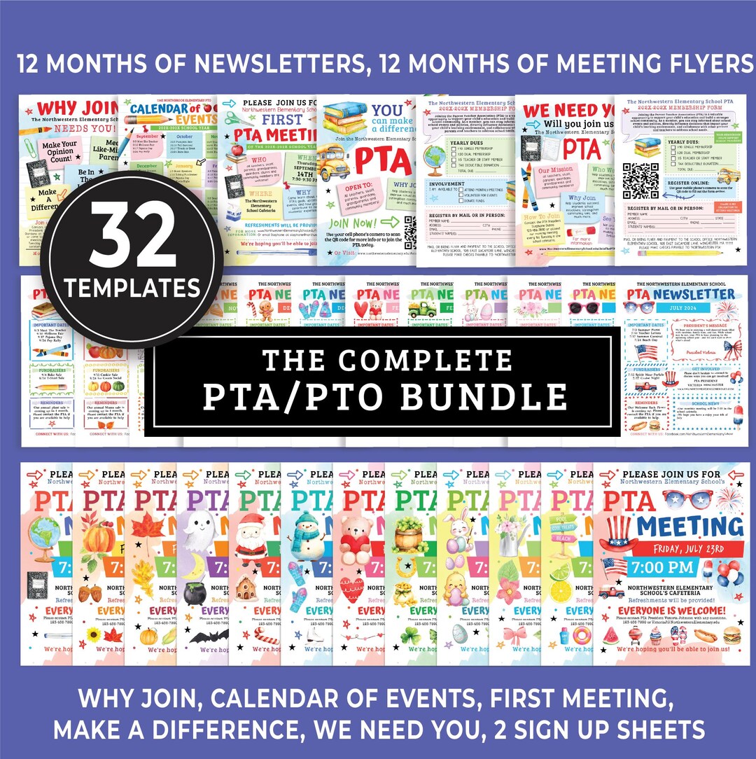 Editable Complete PTO PTA Flyer Bundle, PTA Templates Bundle, 12 Months ...