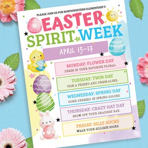 Editable Easter Spirit Week Flyer, Spring Spirit Week Template, April ...