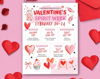 Valentine's Day Spirit Week Flyer Template | Editable Valentine Dress ...