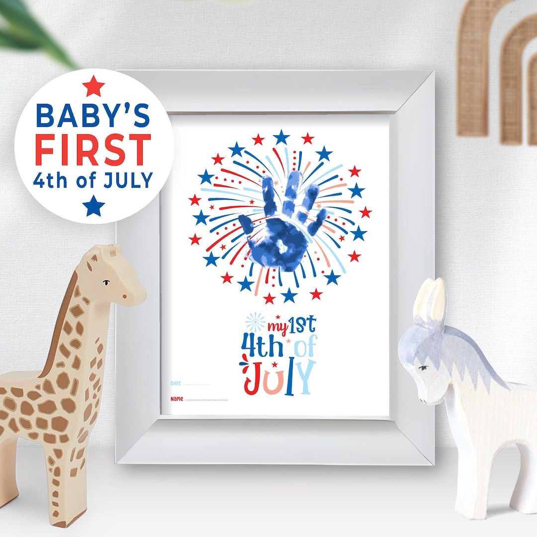 Printable 1st 4th of July Handprint Art Craft, Baby Fourth of July Hand ...