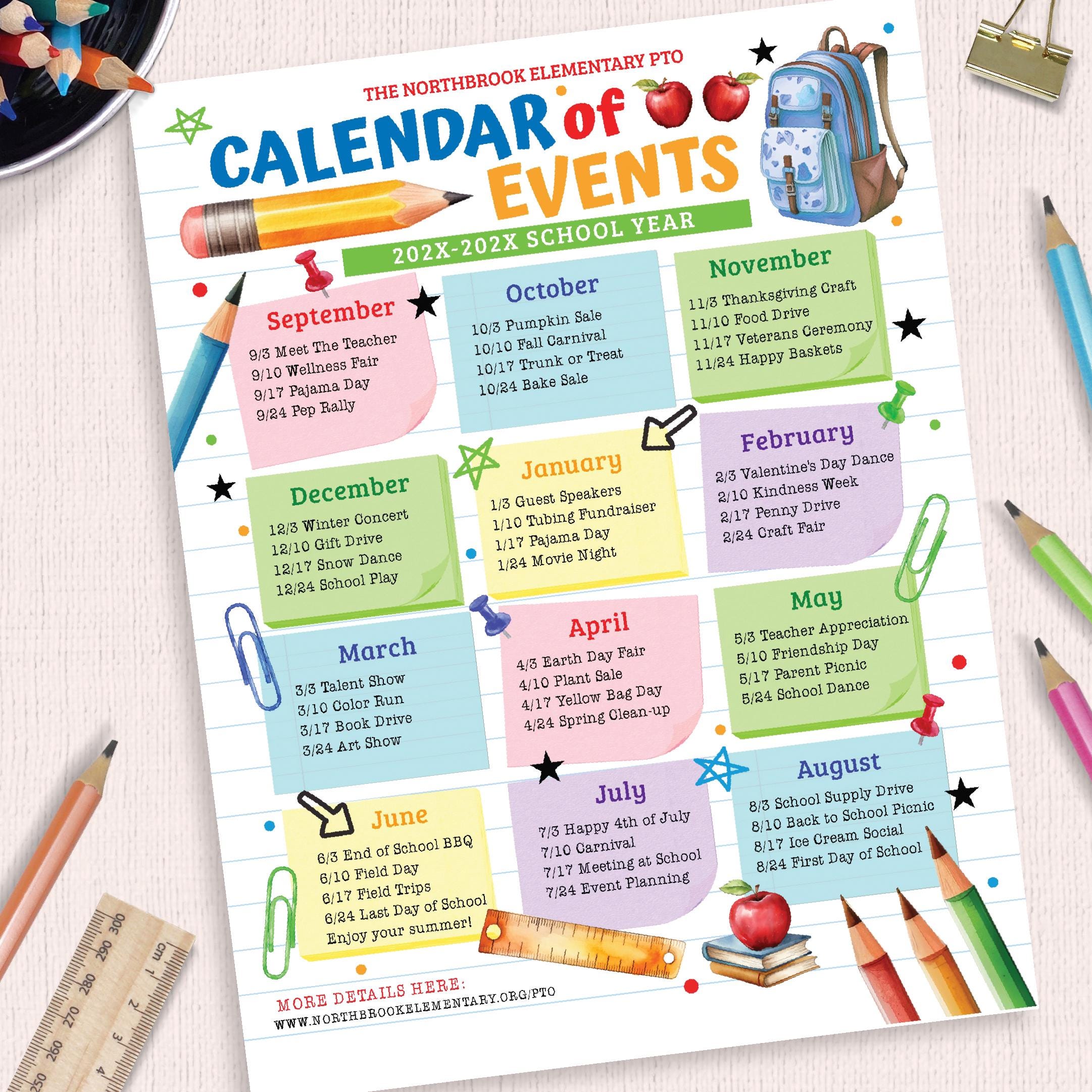 Editable PTO PTA Calendar of Events Flyer Template, School Events Flyer ...