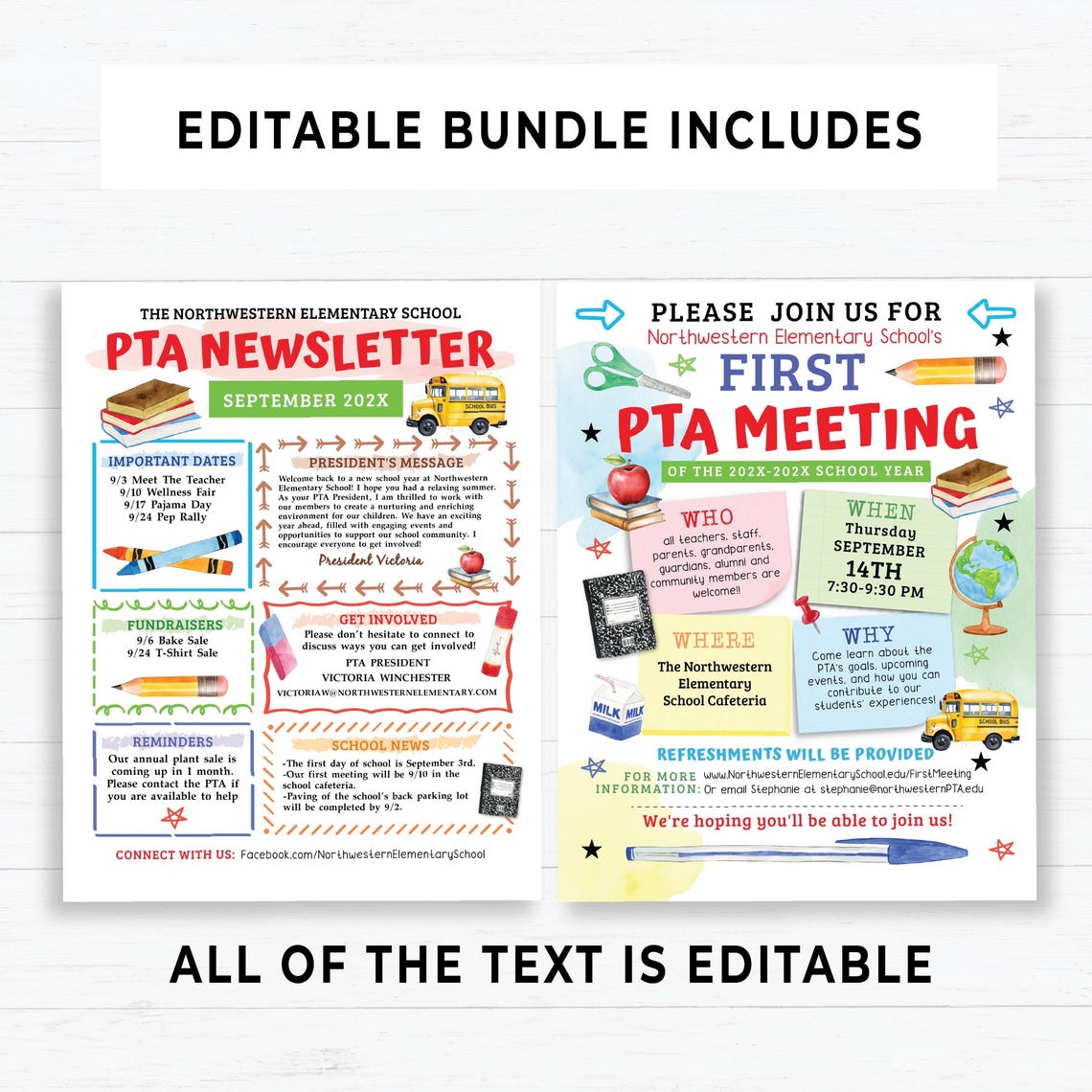 Editable PTO PTA Flyer Bundle Includes Newsletter, Volunteer ...