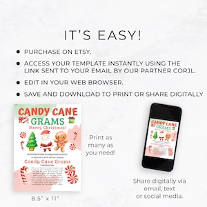 Editable Candy Cane Gram Flyer, Christmas Candy Gram, Christmas Gram ...