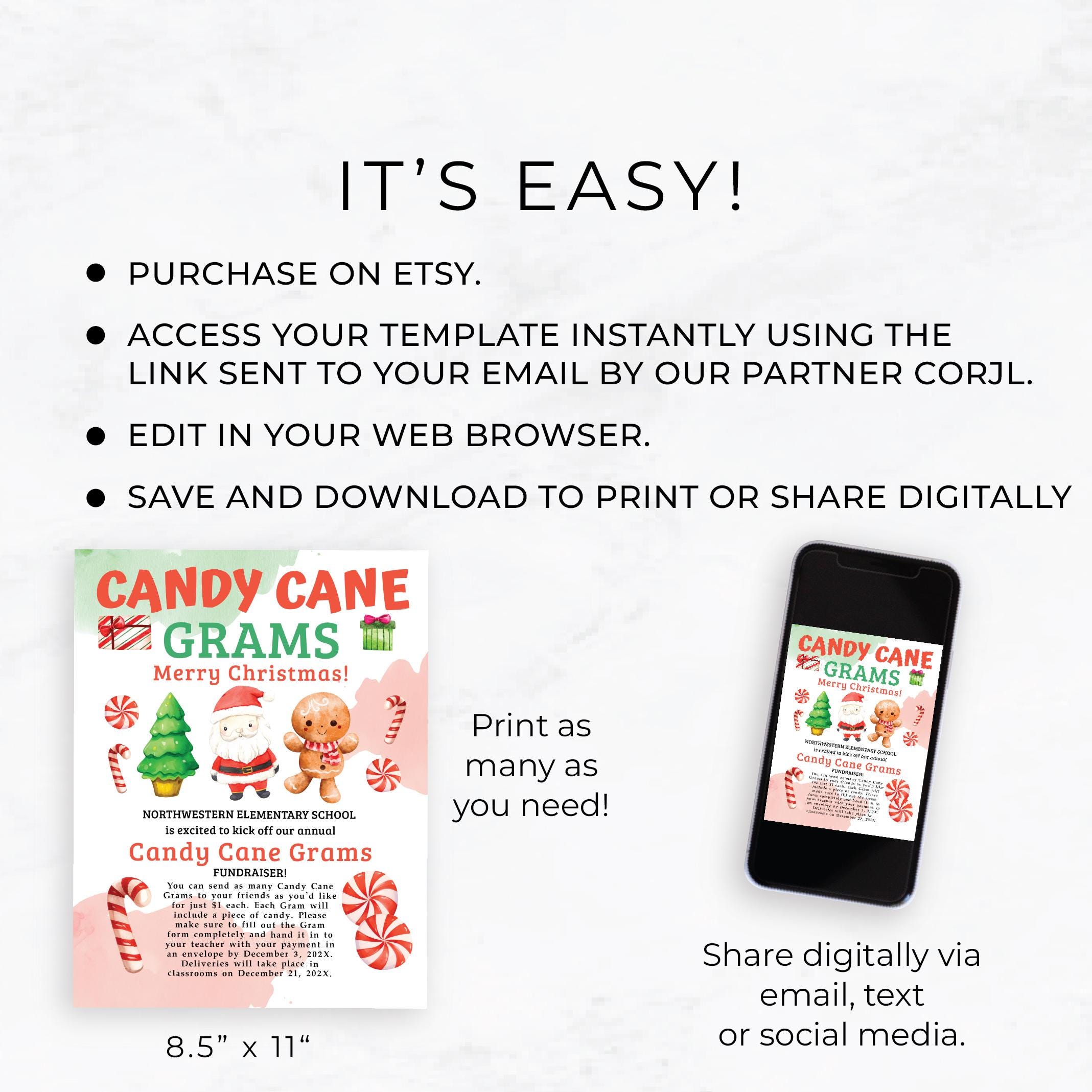 Editable Candy Cane Gram Flyer, Christmas Candy Gram, Christmas Gram ...