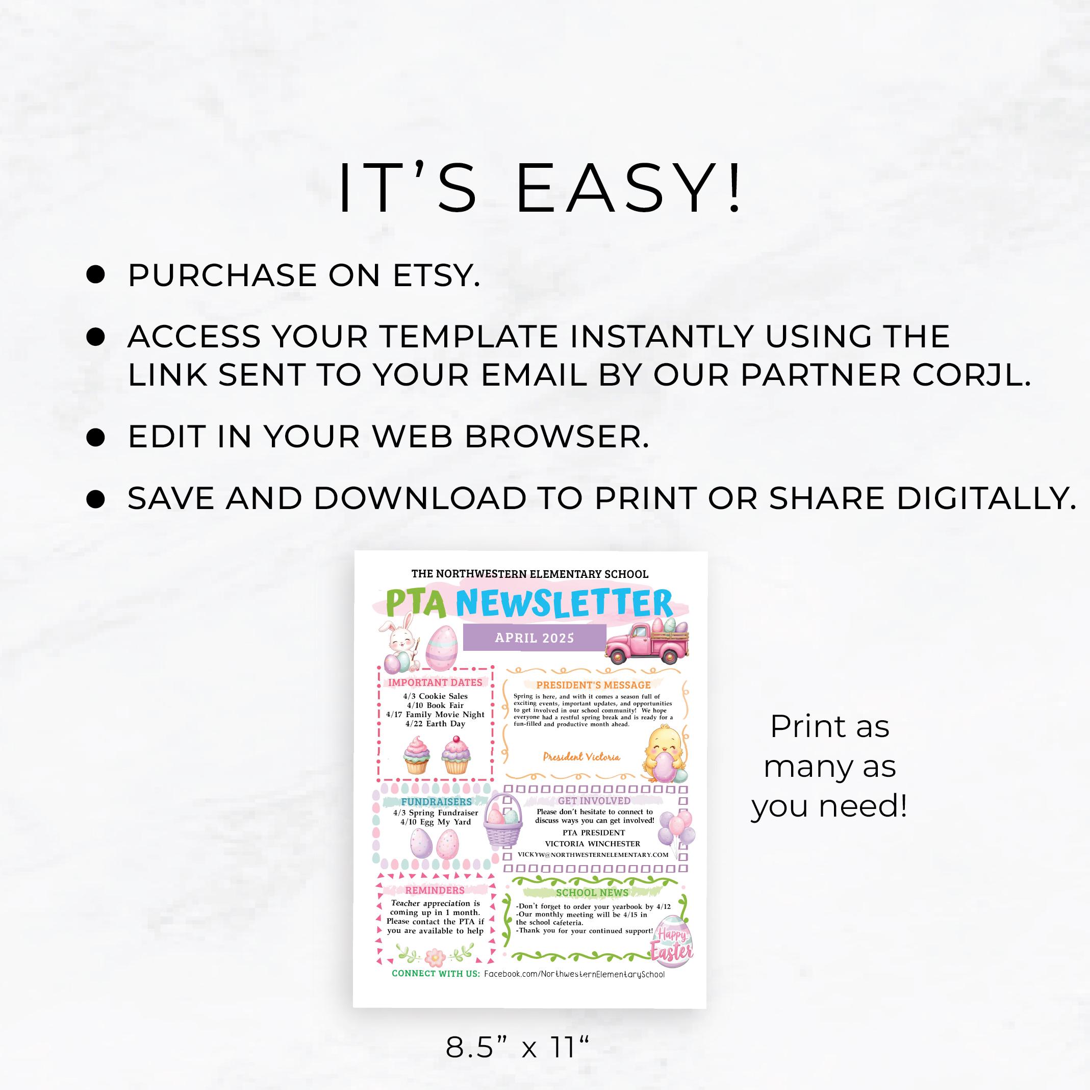 Editable PTO PTA April Newsletter Template, Easter Themed Volunteer ...