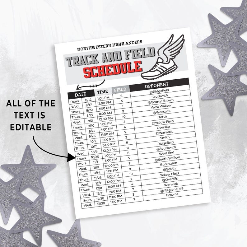 Editable Track & Field Schedule Template Track and Field Calendar ...