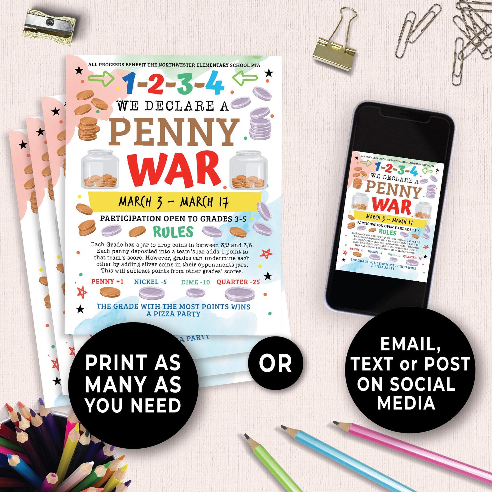 Editable Penny War Fundraiser Flyer, Penny Wars Flyer, PTA PTO Coin War ...