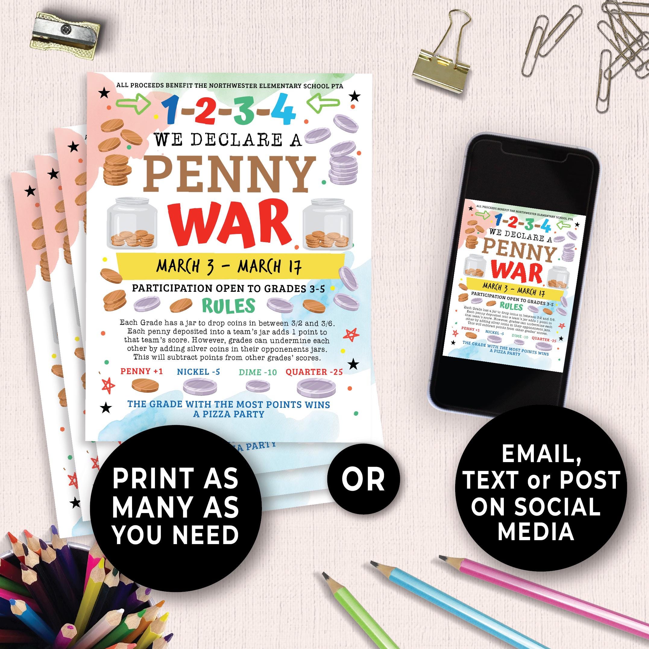 Editable Penny War Fundraiser Flyer, Penny Wars Flyer, PTA PTO Coin War ...