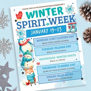 Editable Winter Spirit Week Template, School Spirit Week, Holiday ...