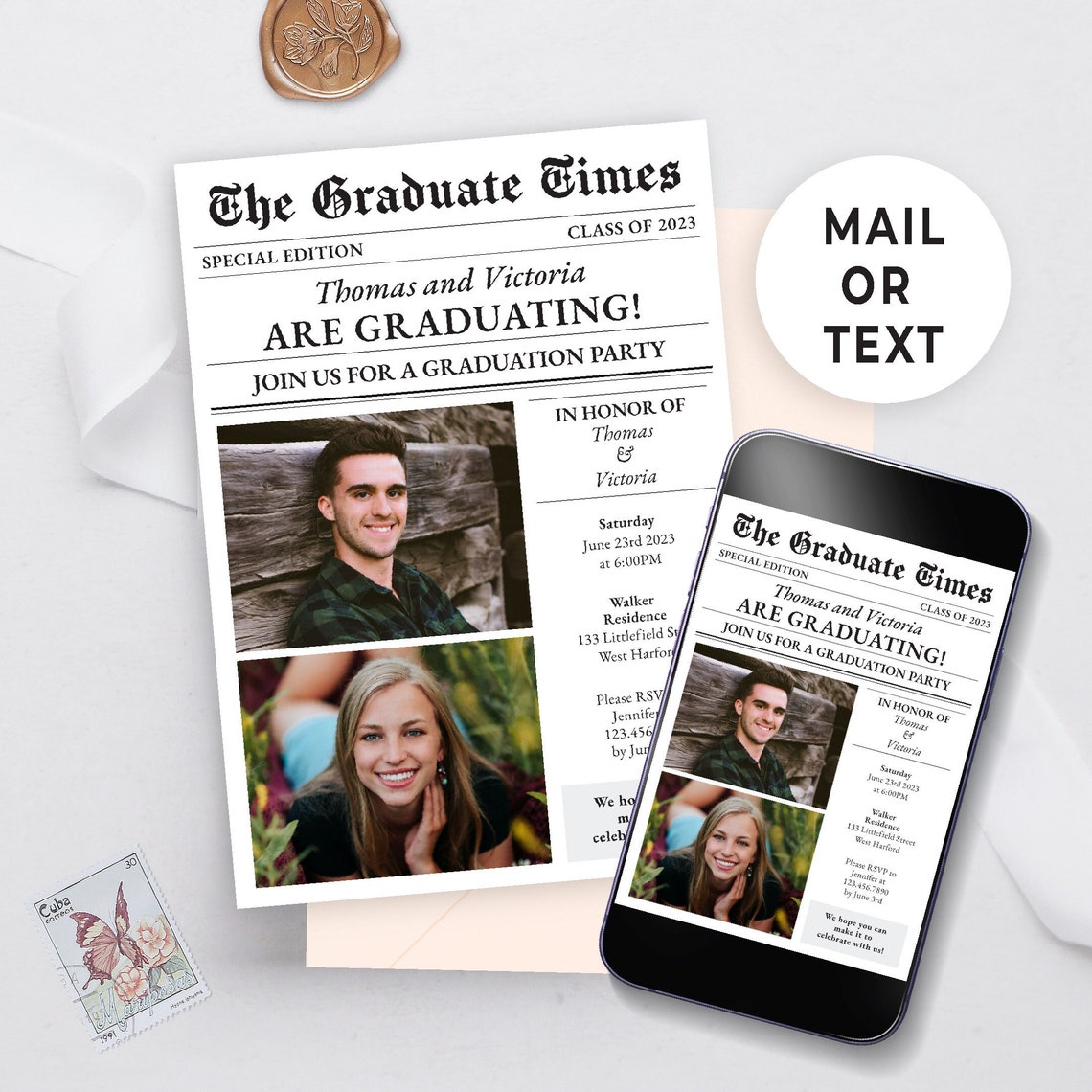 Editable Double Graduation Party Inviation Joint Graduation - Etsy