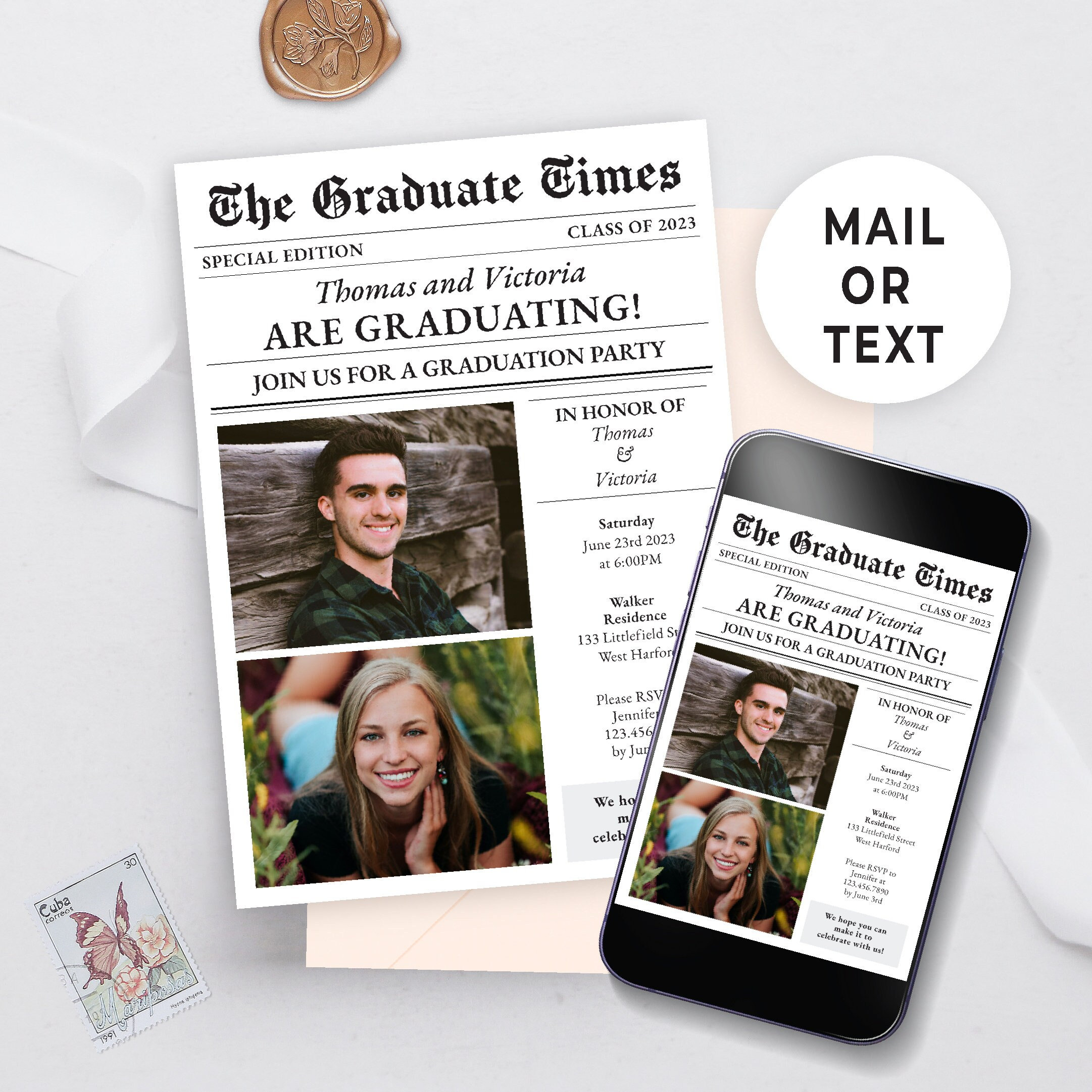 Editable Double Graduation Party Inviation Joint Graduation - Etsy