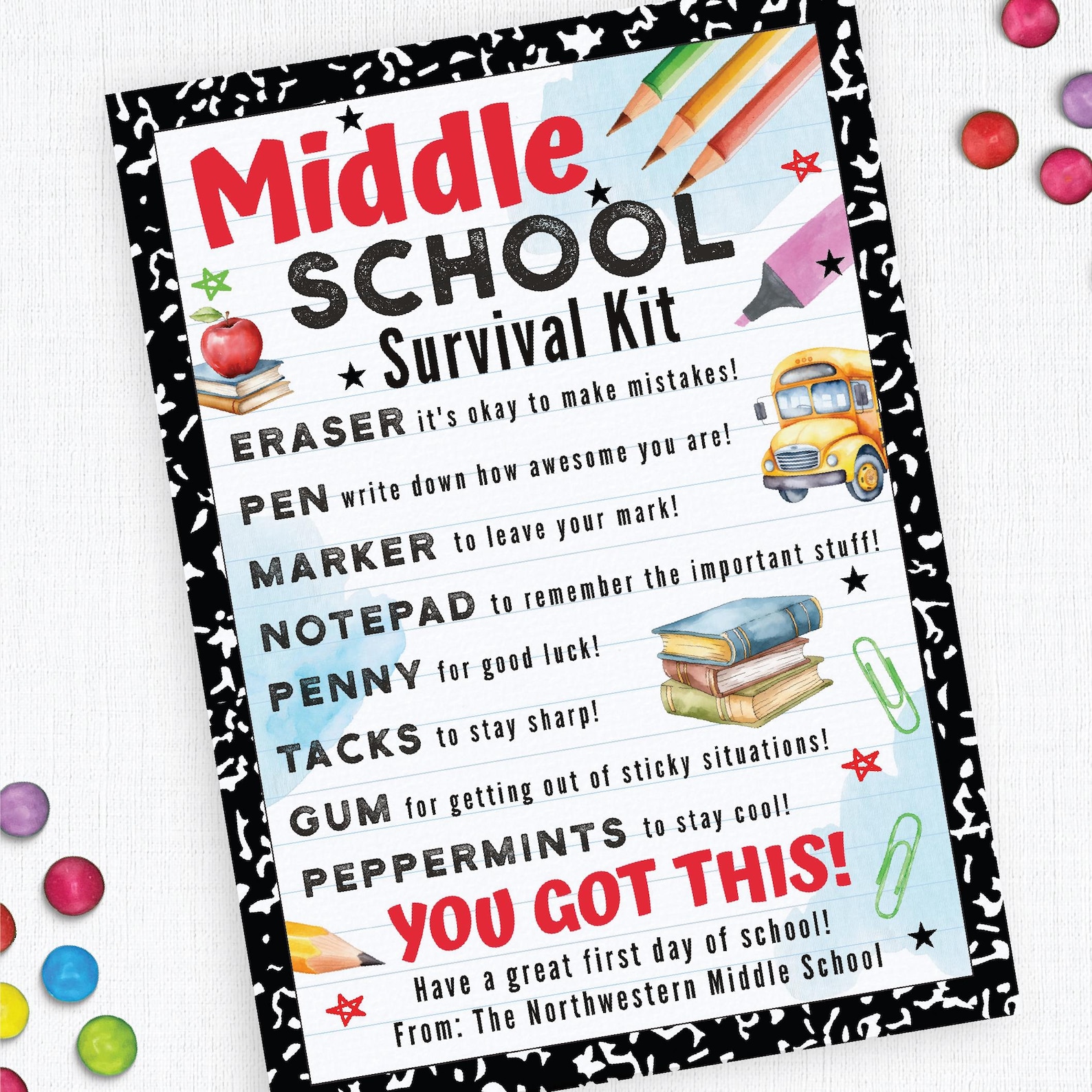 Editable Middle School Survival Tag Printable, Survival Kit Tag for ...