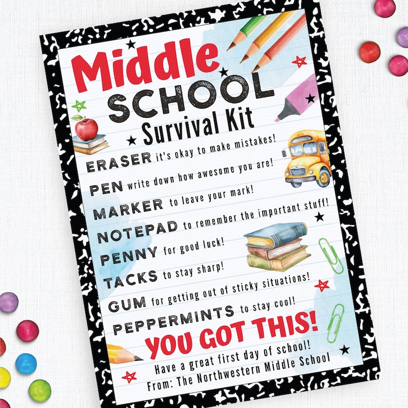 Editable Middle School Survival Tag Printable, Survival Kit Tag for ...